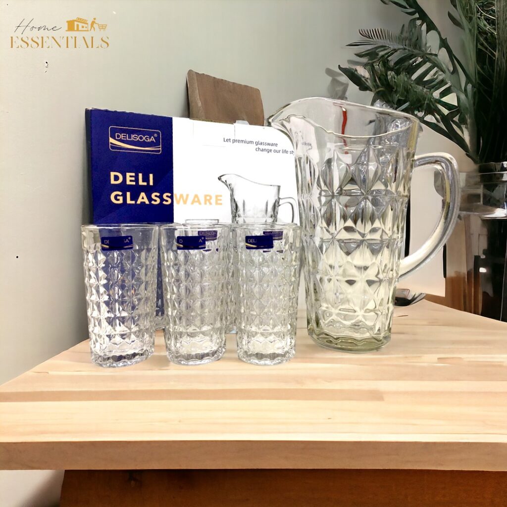 Water Jug Set with 6 Glasses - Deli Glassware - Home Essentials